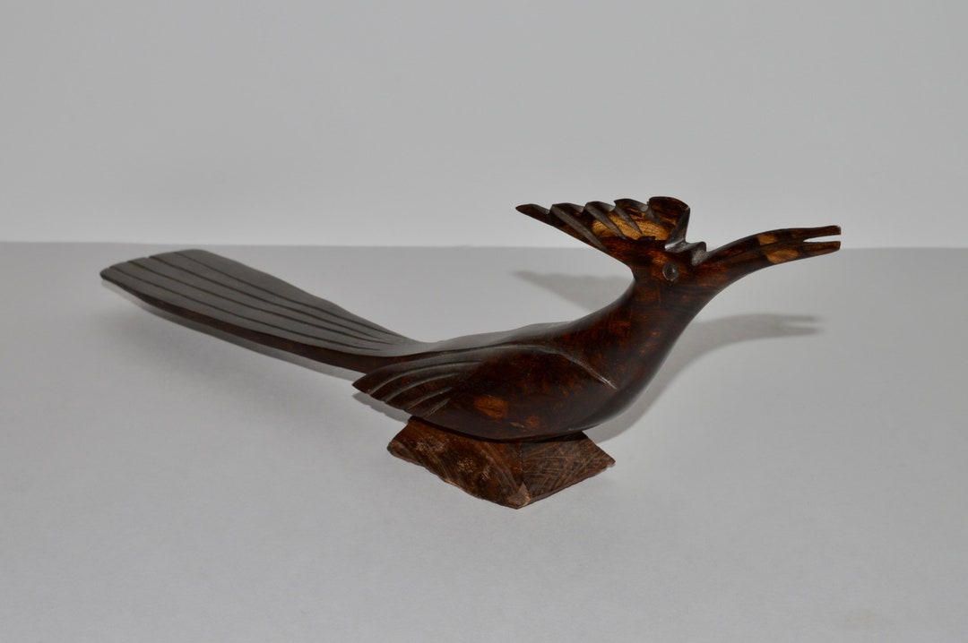 Vintage Wooden Roadrunner Sculpture, Ironwood Folk Art Carving, Rustic ...