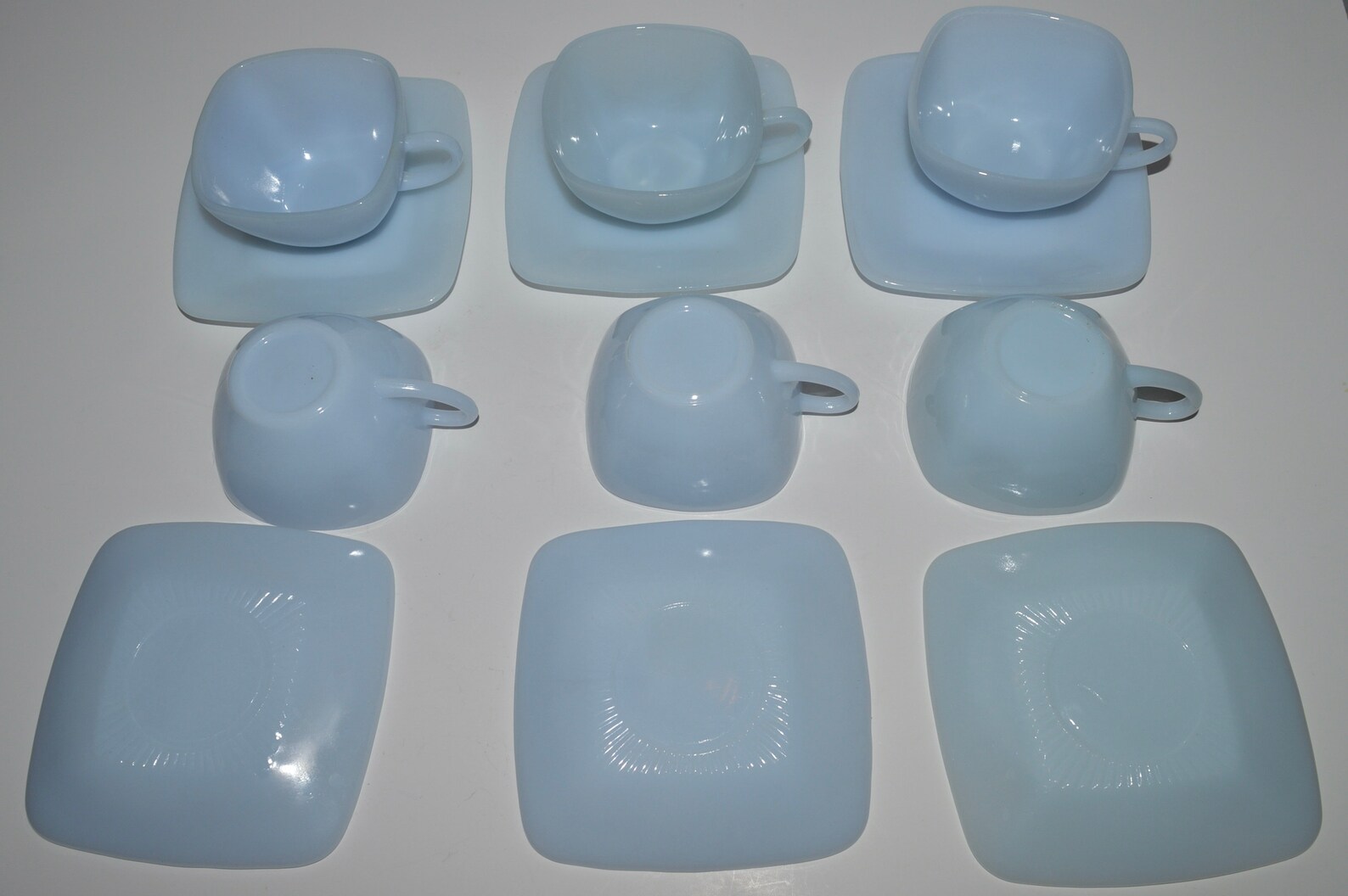 Fire King Azurite Charm Cups and Saucers, Collectible Delphite Glass ...