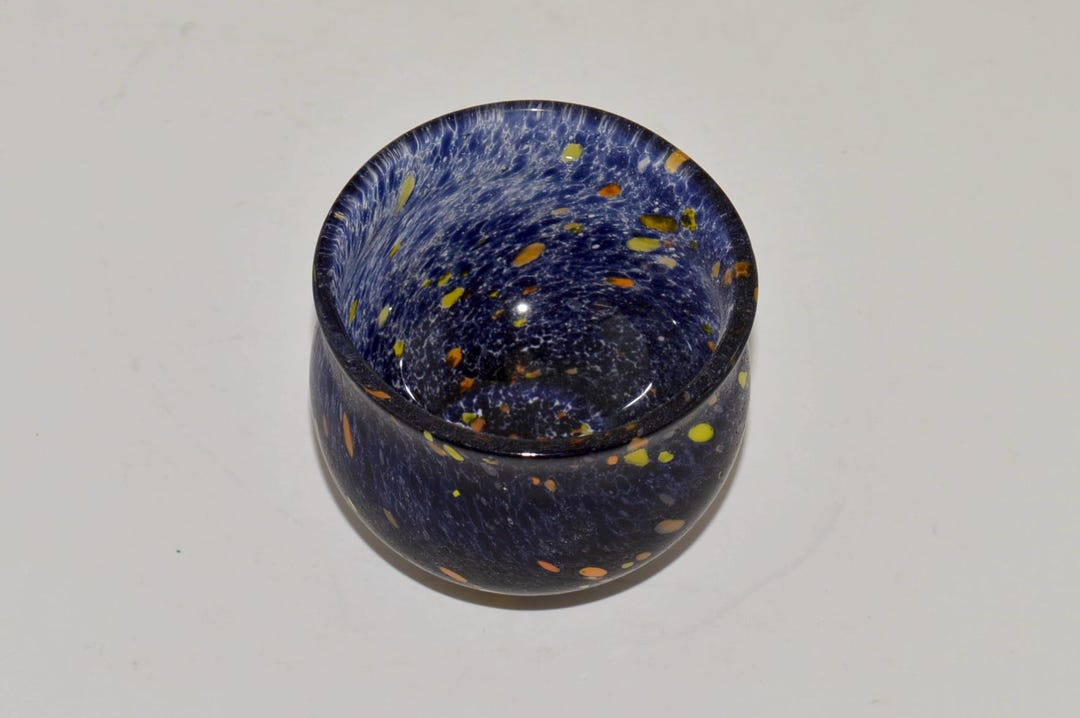 Speckled Cobalt Art Glass Votive Holder, Confetti Glass, Small Round ...