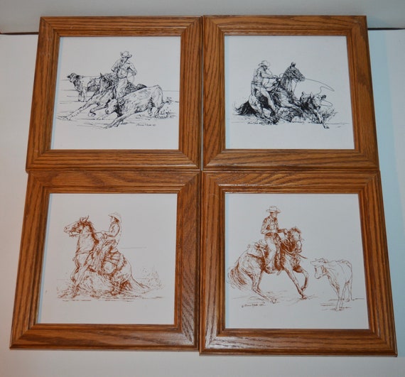 Anna P Foote Cowboy Art Quarter Horse Framed Tiles | Etsy