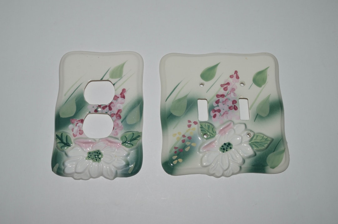 Vintage Porcelain Light Switch Plate and Outlet Cover, Green Pink ...