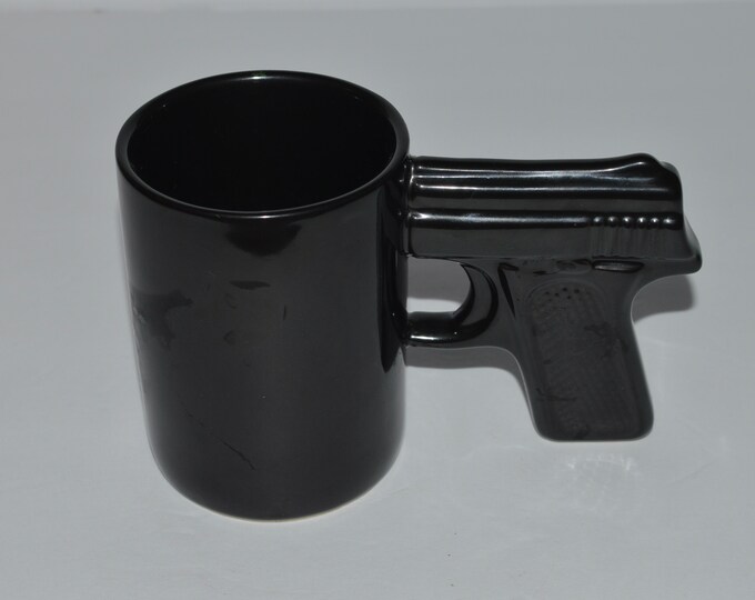 Gun Pottery Mug, Gun Coffee Cup, Black Stoneware Novelty Mug W Gun ...