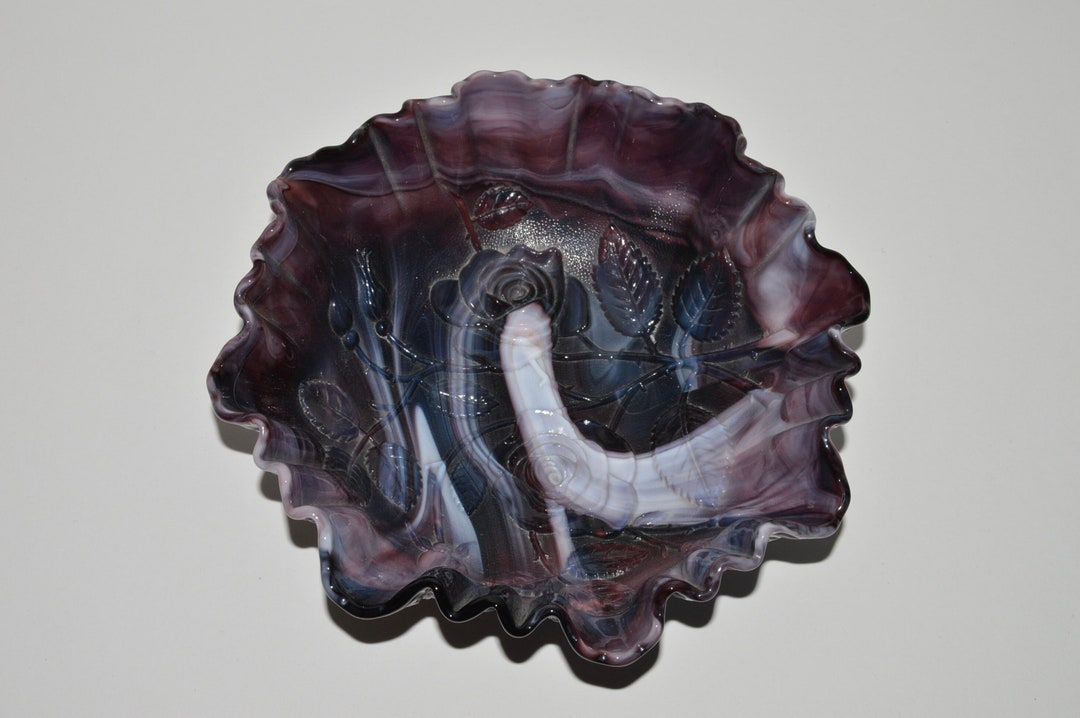 Imperial Glass Candy Bowl, Purple Slag Glass, Embossed Rose Pattern ...