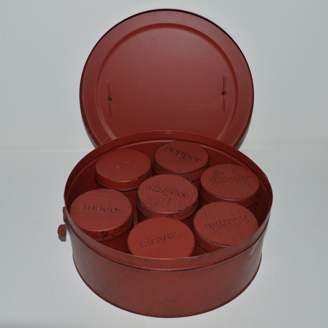 Round Spice Tin Set, Camping Spice Tin Set, Antique Spice Canister ...