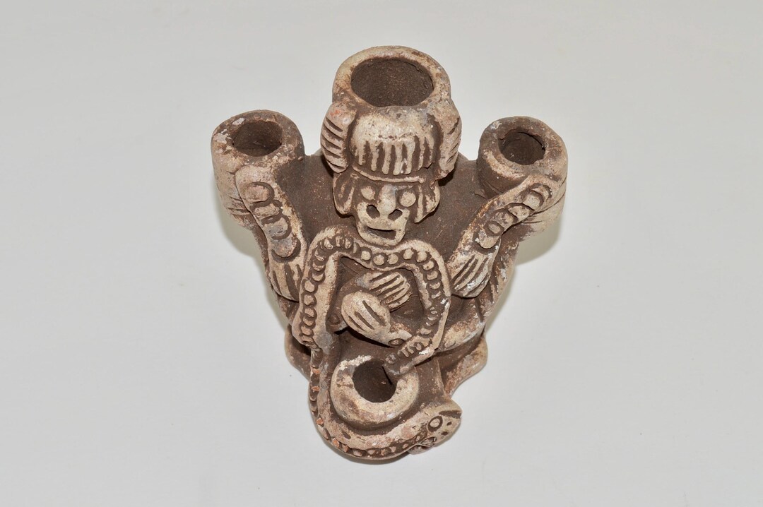 Large Aztec Maya Candleholder Figurine, Clay Terra Cotta Mexican Folk ...