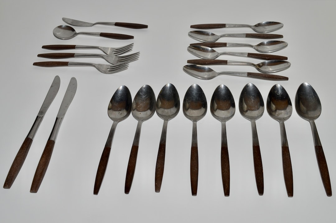 Vintage Interpur Japan Stainless Steel Flatware Faux Wood Composite ...