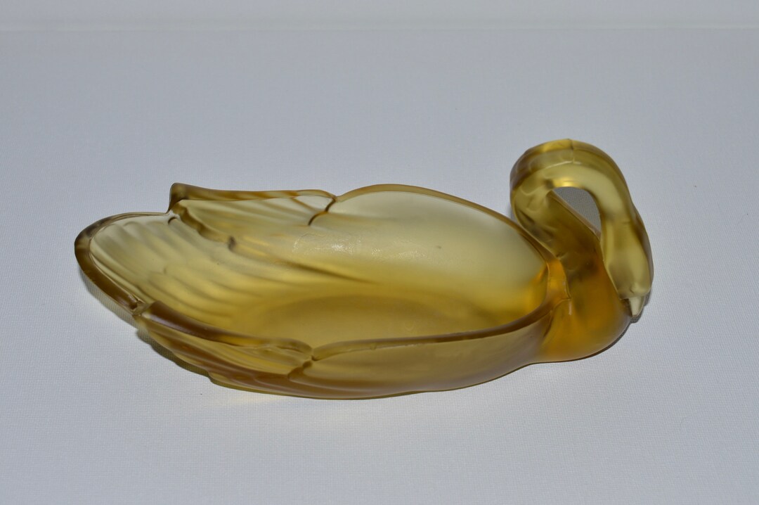 Frosted Amber Glass Swan Dish, Glass Swan Soap Dish, Glass Swan Candy ...
