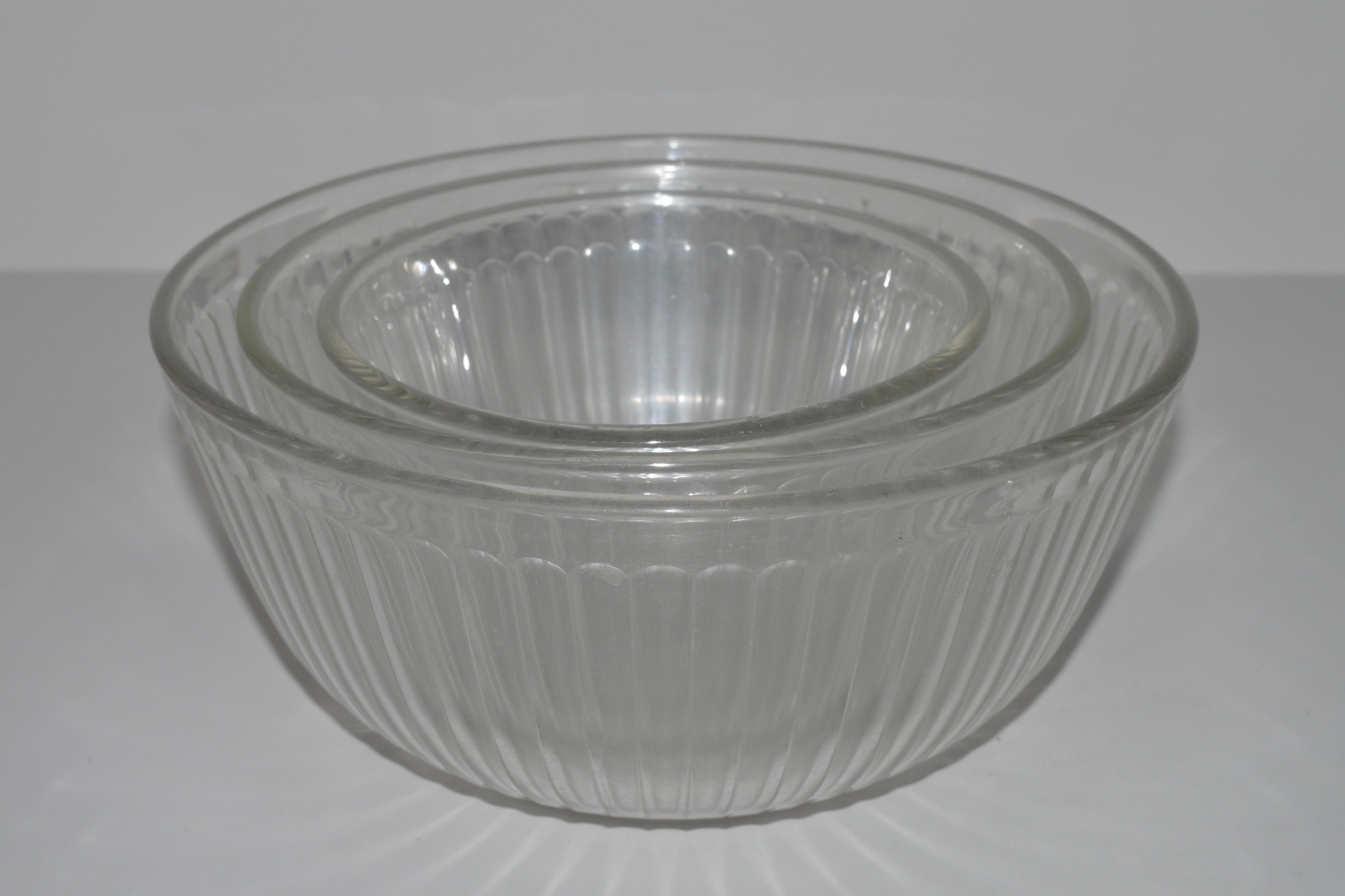 Pyrex Mixing Bowl Set, Pyrex Clear Ribbed Glass Nesting Bowls, Set of 3 ...
