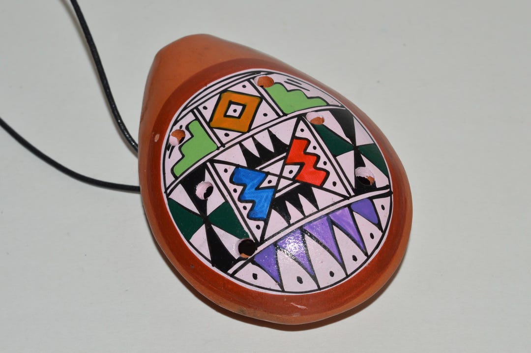 Hand Painted Ceramic Ocarina, Vintage Clay Flute, Hand Painted Tribal ...