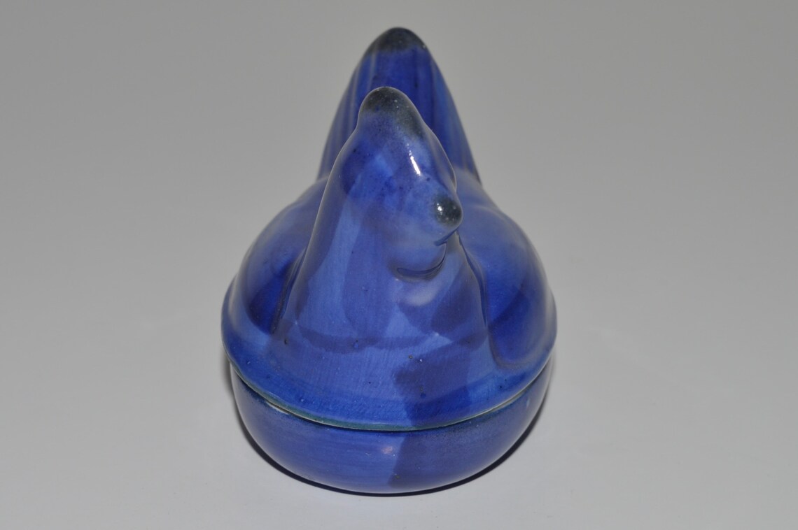 Vintage Miniature Pottery Hen on a Nest, Blue Hen on Nest, Ceramic Two ...