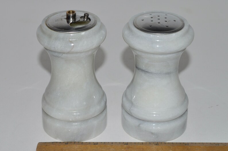 Marble Salt and Pepper Stone Salt Shaker Set Vintage White - Etsy