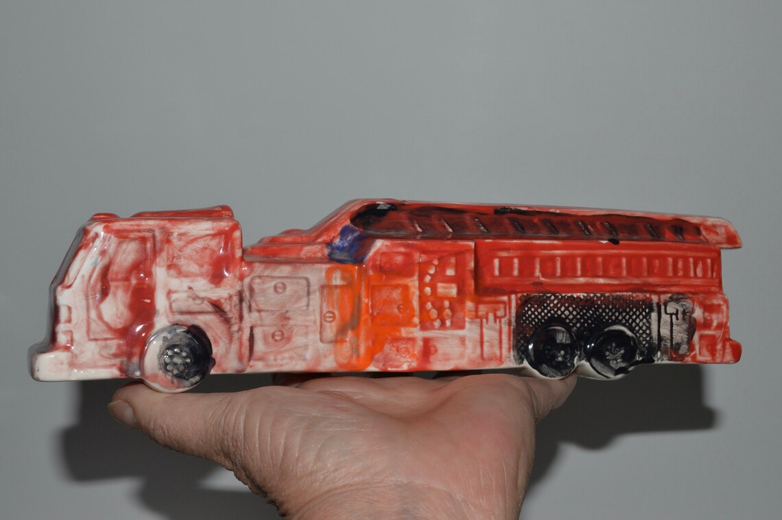 Fire Engine Figurine Red Fire Ladder Truck Firefighter Gift | Etsy