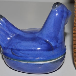 Vintage Miniature Pottery Hen on a Nest, Blue Hen on Nest, Ceramic Two ...