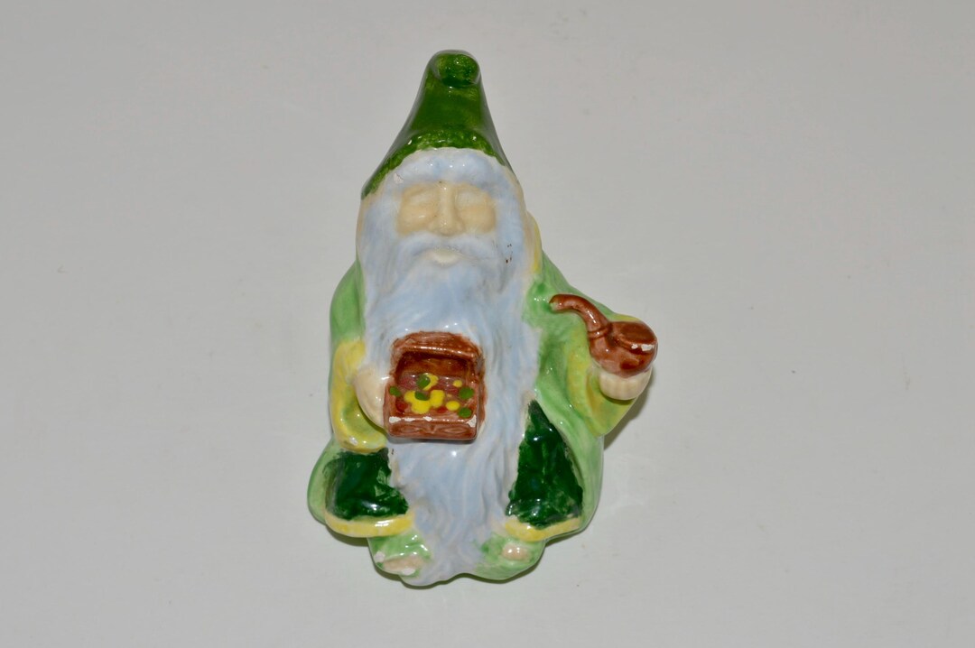 Wizard With Pipe Shelf Sitter Figurine, Ceramic Green Wizard, Smoking ...