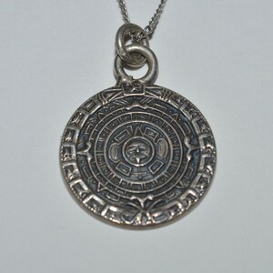 Aztec Calendar Pendant Necklace, Mexico Taxco Sterling, Silver Aztec ...