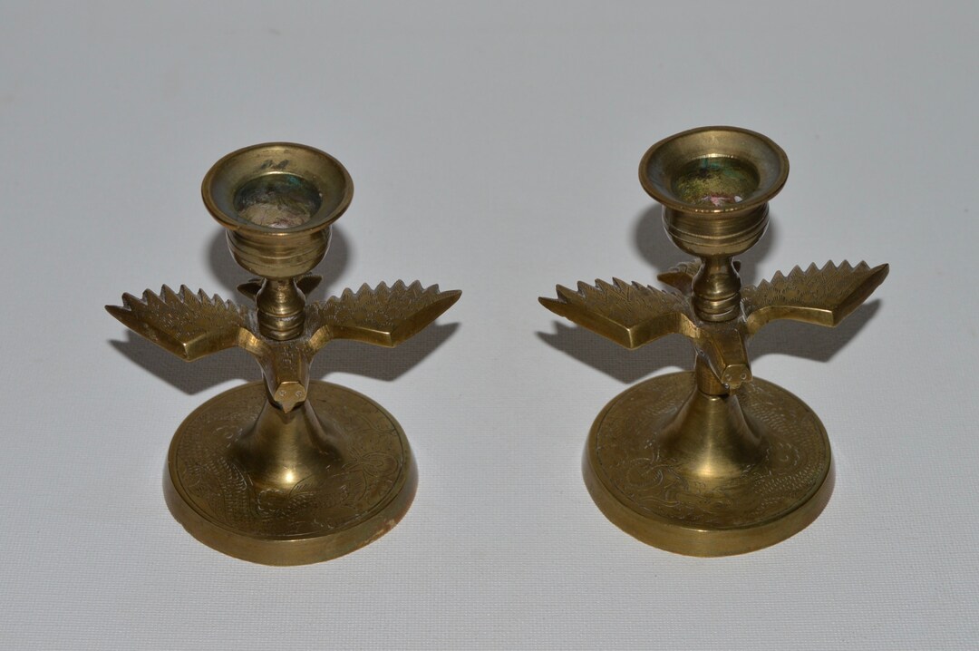 Brass Falcon Candlesticks, Brass Candle Holders With Eagle Motif, Taper ...
