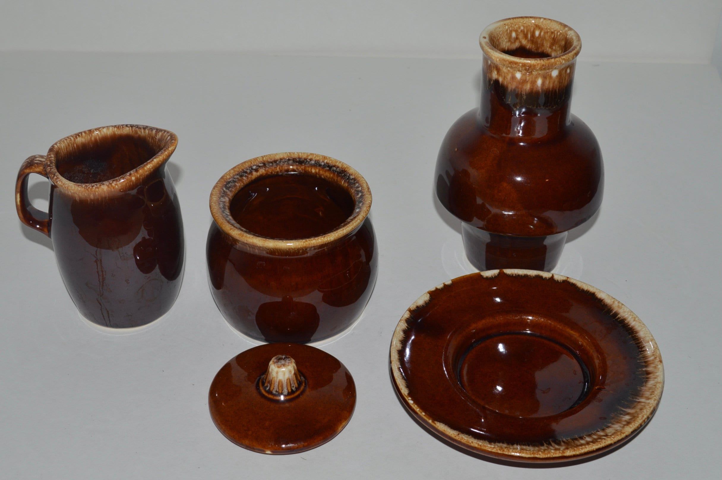 Hull Pottery Brown Drip Tea Set, Hull Crestine Pottery, Brown Drip ...