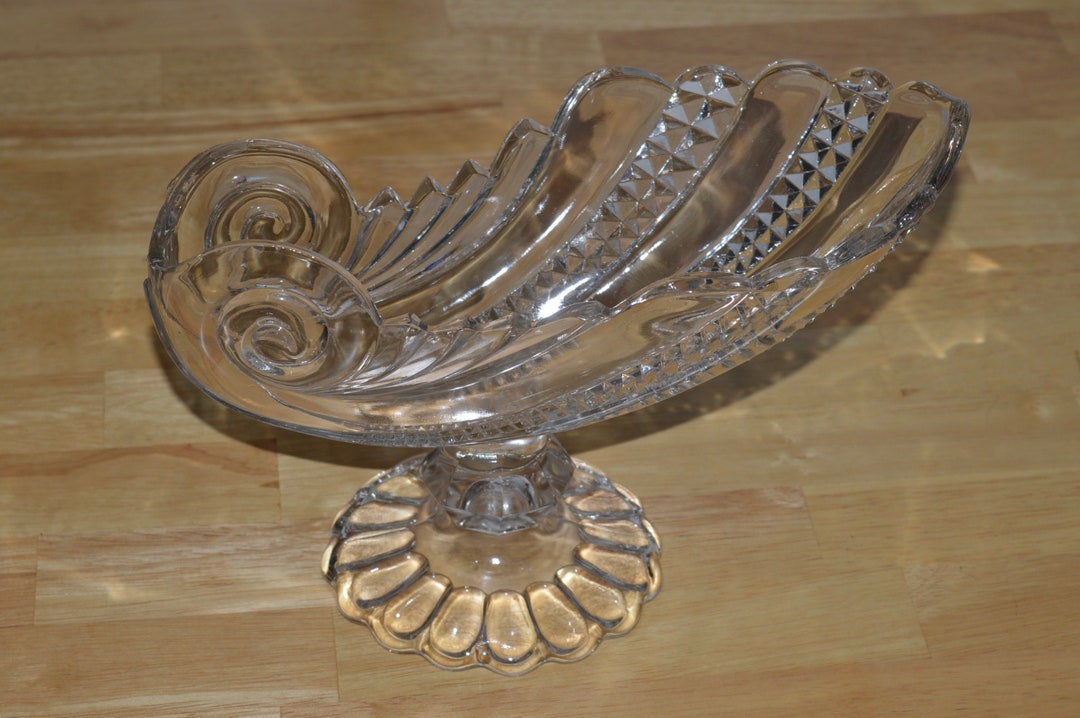 Crystal Nautilus Cornucopia, O'hara Glass Footed Celery Tray, O'hara ...