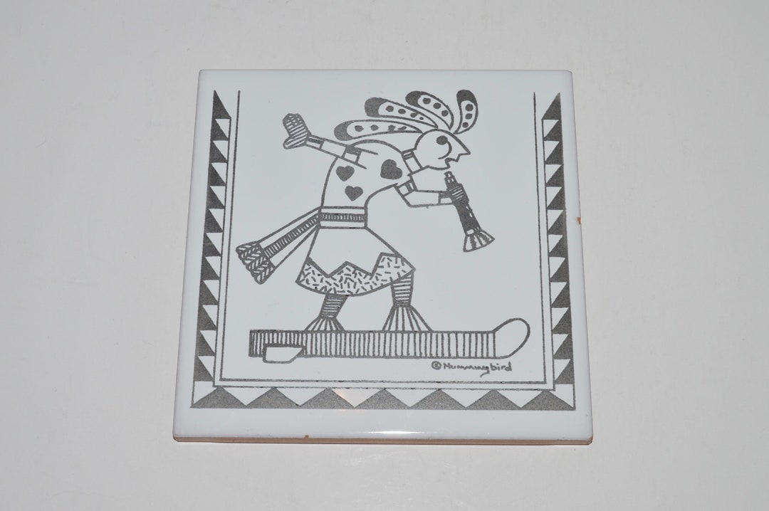 Vintage Tile Kokopelli Jester, Hummingbird Italy, Decorative Black and ...