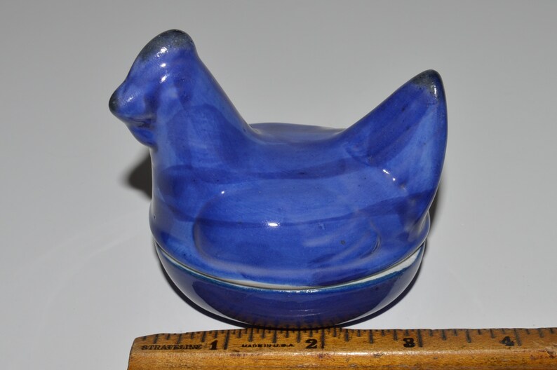 Vintage Miniature Pottery Hen on a Nest, Blue Hen on Nest, Ceramic Two ...