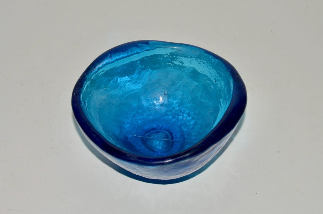 Blenko Blue Bowl, Mid Century Handblown Heavy Cobalt Glass Freeform ...