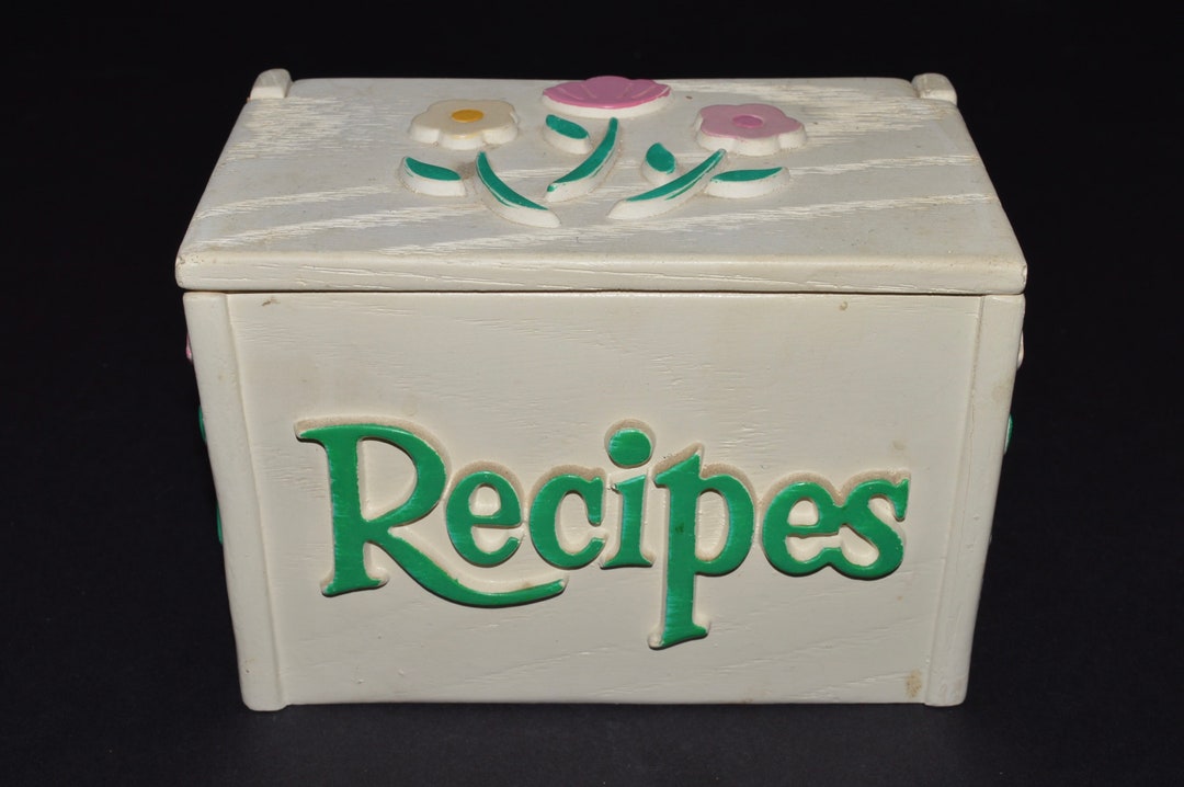 Vintage Painted Wooden Recipe Box, Rustic Kitchen Recipe Box, 3D Floral ...