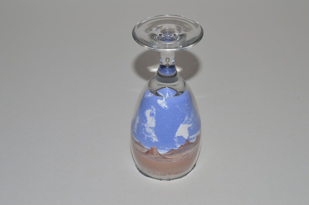 Vintage Sand Art Wine Glass Paperweight, Southwest Canyonlands Scene ...