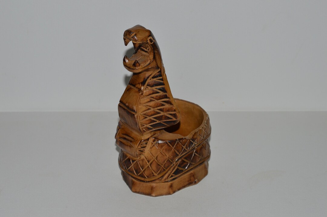 Wooden Cobra Bowl, Cobra Snake Planter, Primitive Snake Carving, Hooded ...