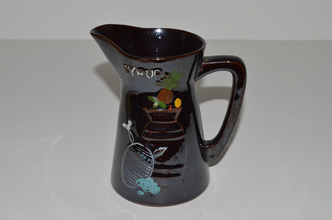 Vintage Japan Redware Syrup Jug, Brown Ceramic Syrup Server Pourer ...