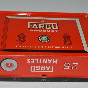 Vintage Fargo Gas Mantles Tin, Red Black Litho Tin Container ...