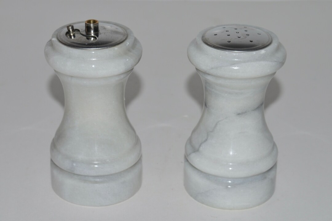 Marble Salt and Pepper, Stone Salt Shaker Set, Vintage White Stone ...