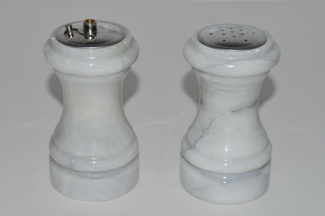 Marble Salt and Pepper Stone Salt Shaker Set Vintage White - Etsy