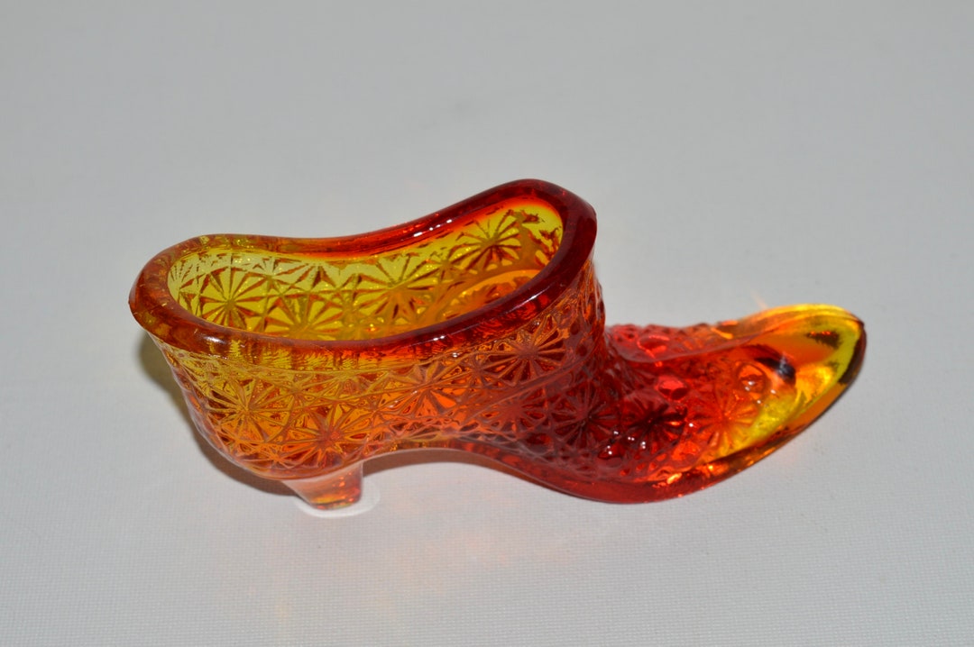 Amberina Glass Slipper, Amber Glass Shoe, Orange Glass Slipper, Two ...