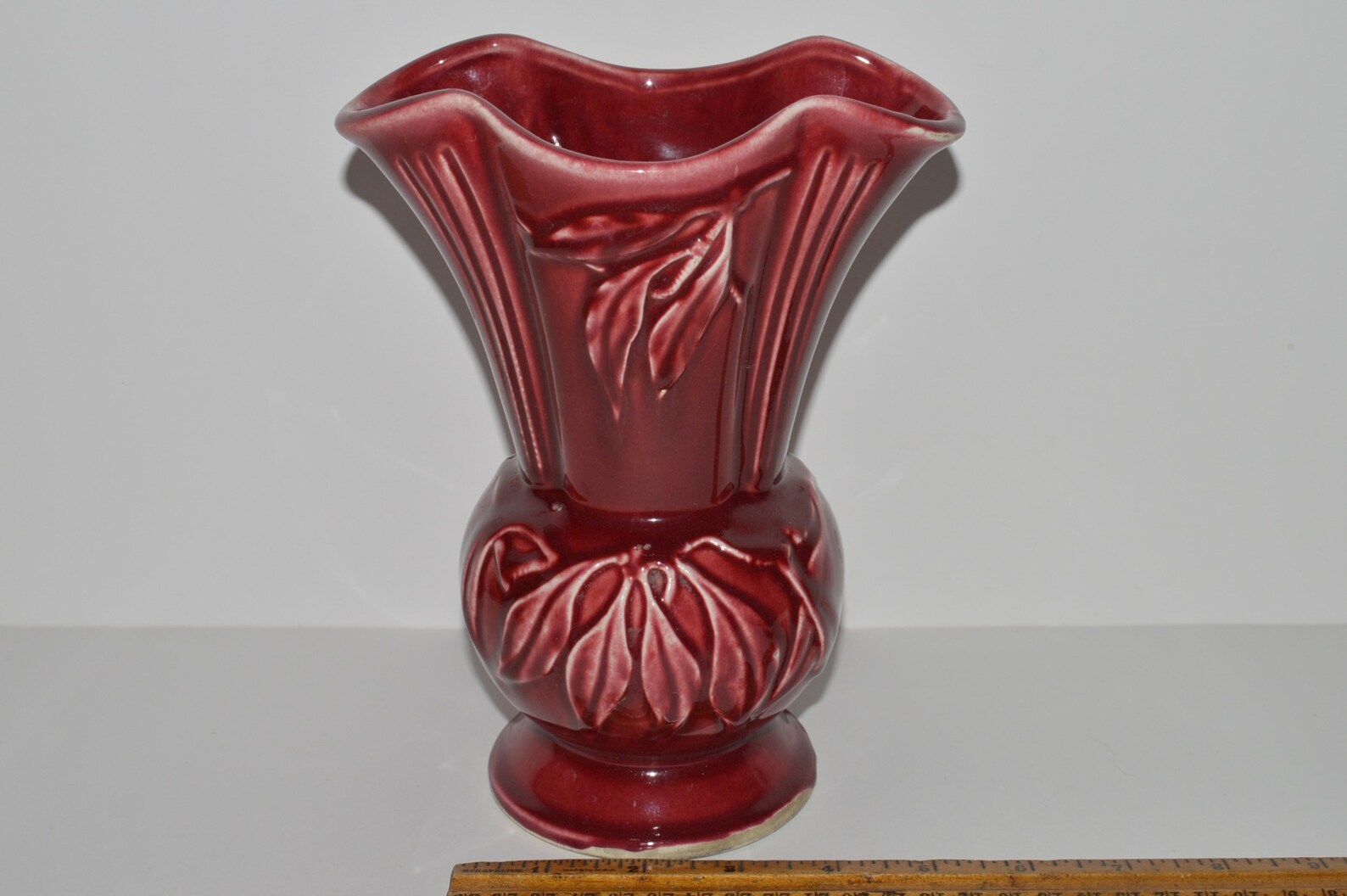 Shawnee Pottery Maroon Vase Burgundy USA Vase W Embossed Leaf - Etsy