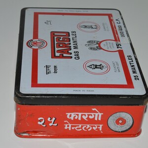 Vintage Fargo Gas Mantles Tin, Red Black Litho Tin Container ...