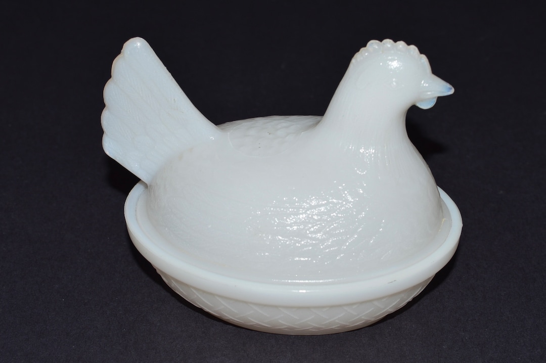 Indiana Glass Hen on Nest, Milk Glass Hen, HON Trinket Dish, White ...