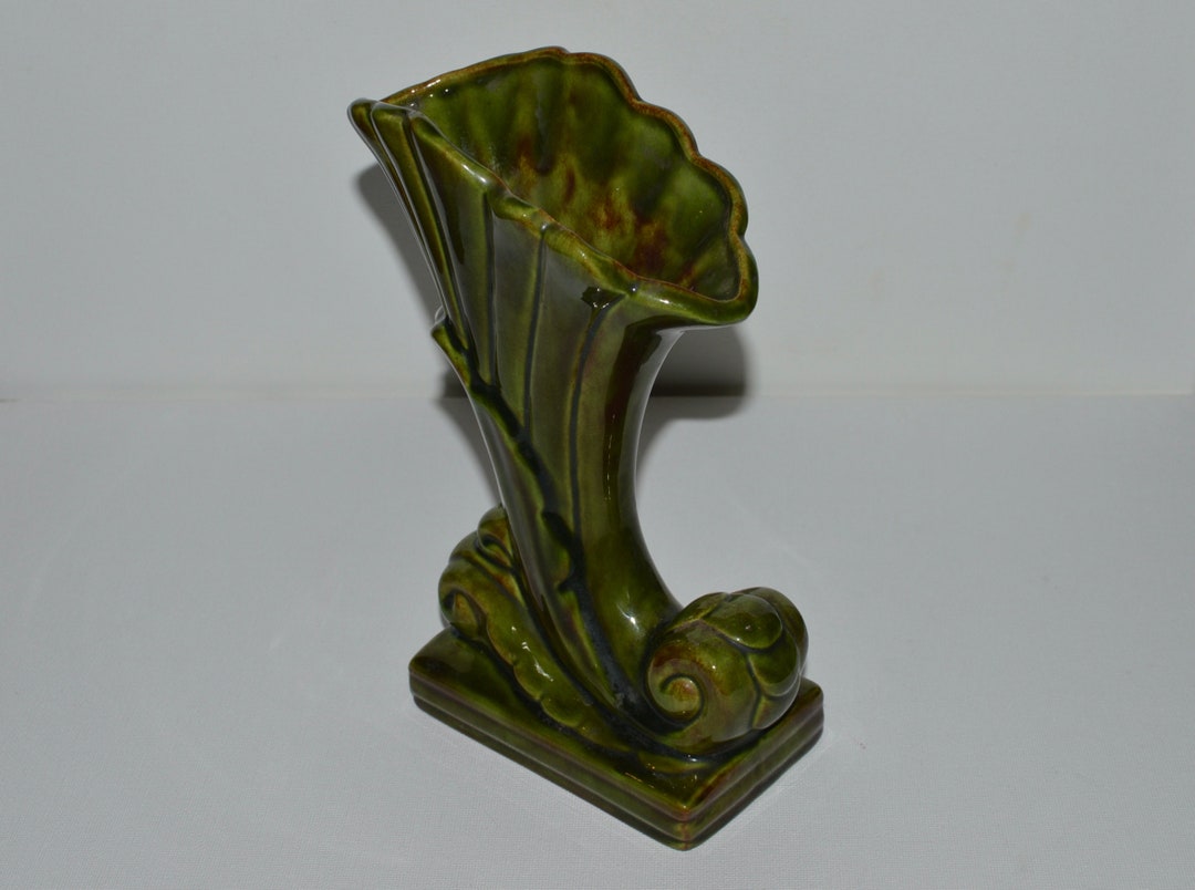 Cornucopia Horn of Plenty Vase, Green Ceramic Cornucopia Vase, Home ...