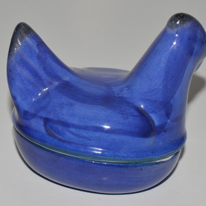 Vintage Miniature Pottery Hen on a Nest, Blue Hen on Nest, Ceramic Two ...