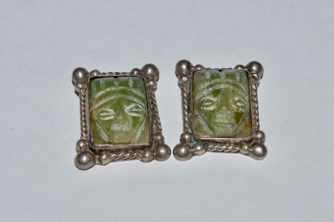 Vintage Sterling Silver Jade Maya Aztec Head Jewelry Findings, for ...