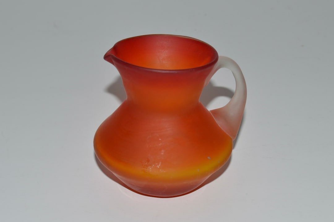 Pilgrim Glass Frosted Amberina Glass Creamer, Two Tone Glass Pitcher ...