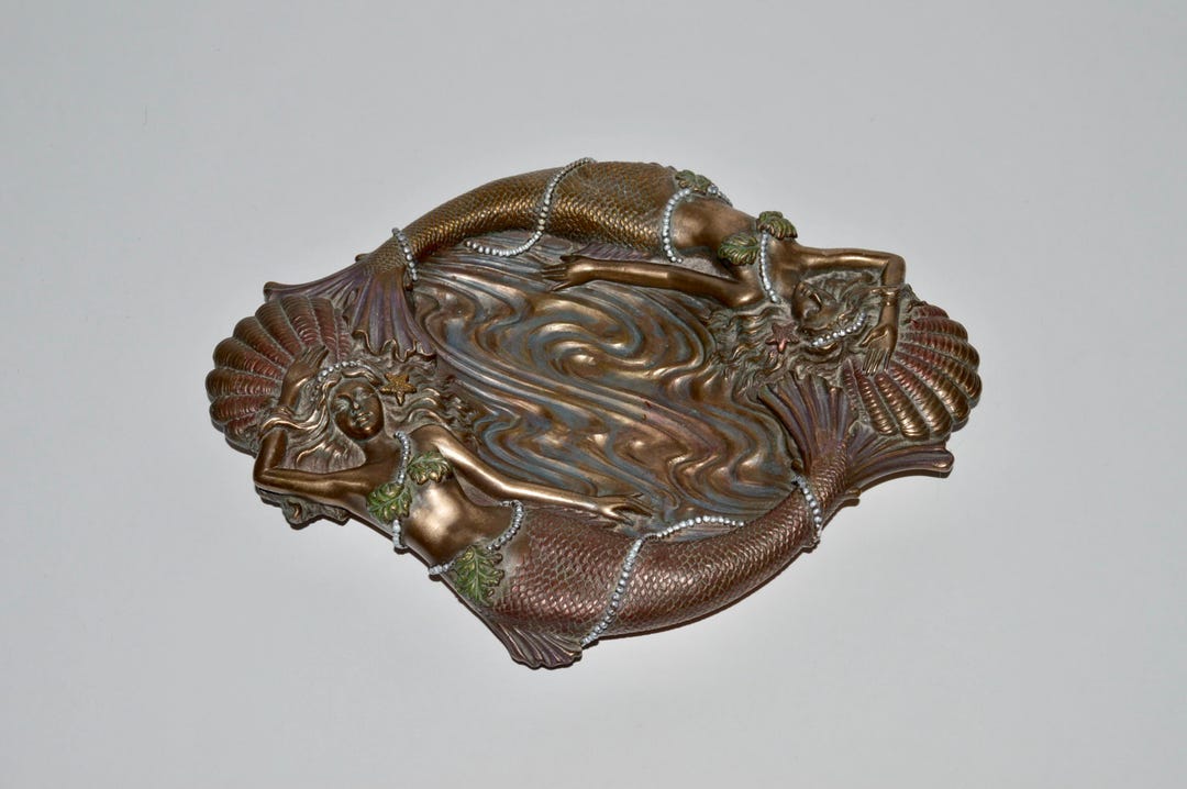 Double Mermaid Tray, Carved Resin Mermaid Figurine, Art Nouveau Style ...