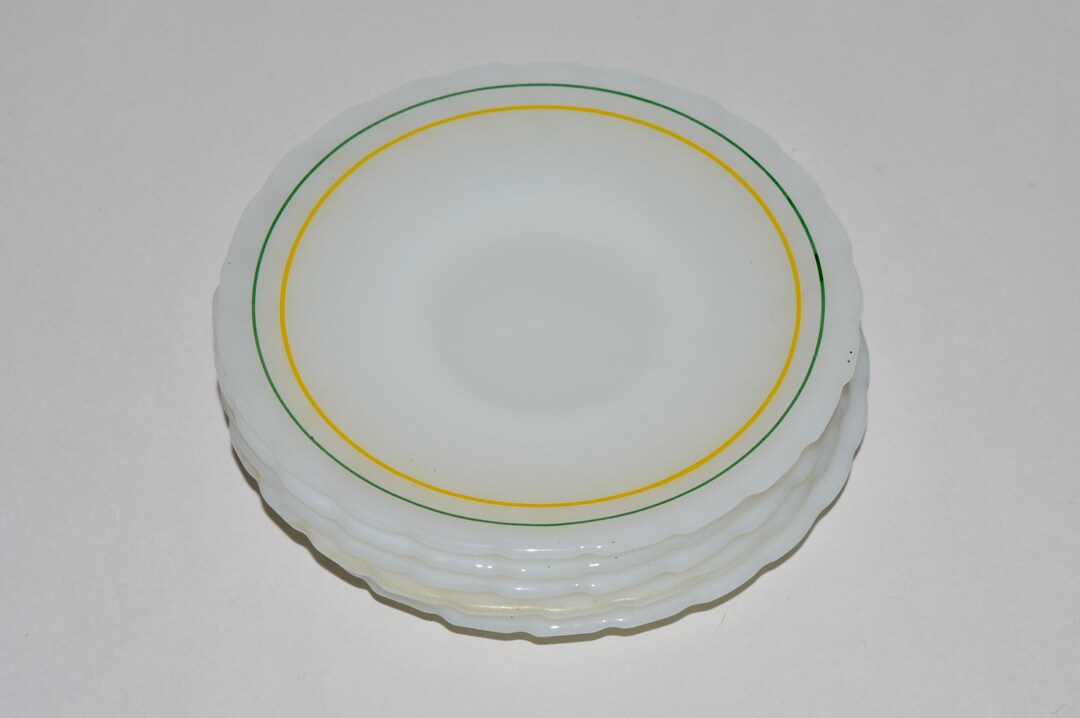 Vintage Milk Glass Saucers, Termocrisa Glass Made in Mexico, Green ...
