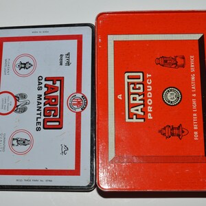 Vintage Fargo Gas Mantles Tin, Red Black Litho Tin Container ...