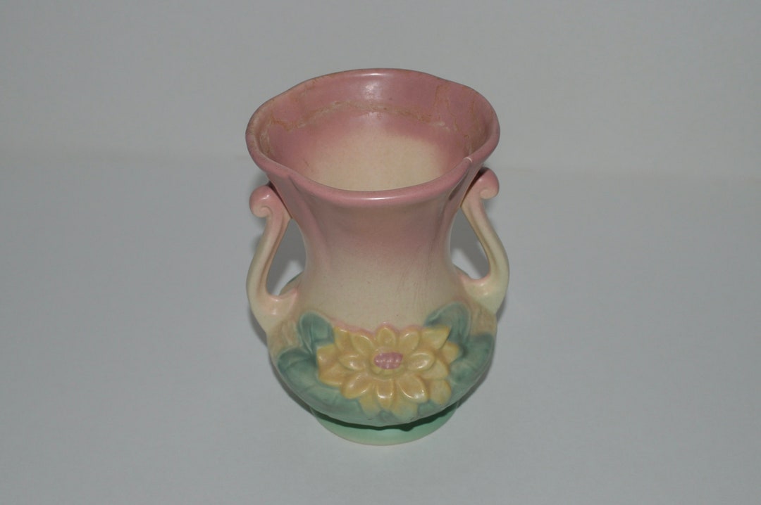 Hull Pottery Vase, Pink and Green Floral Pottery Clay Vase, Double ...