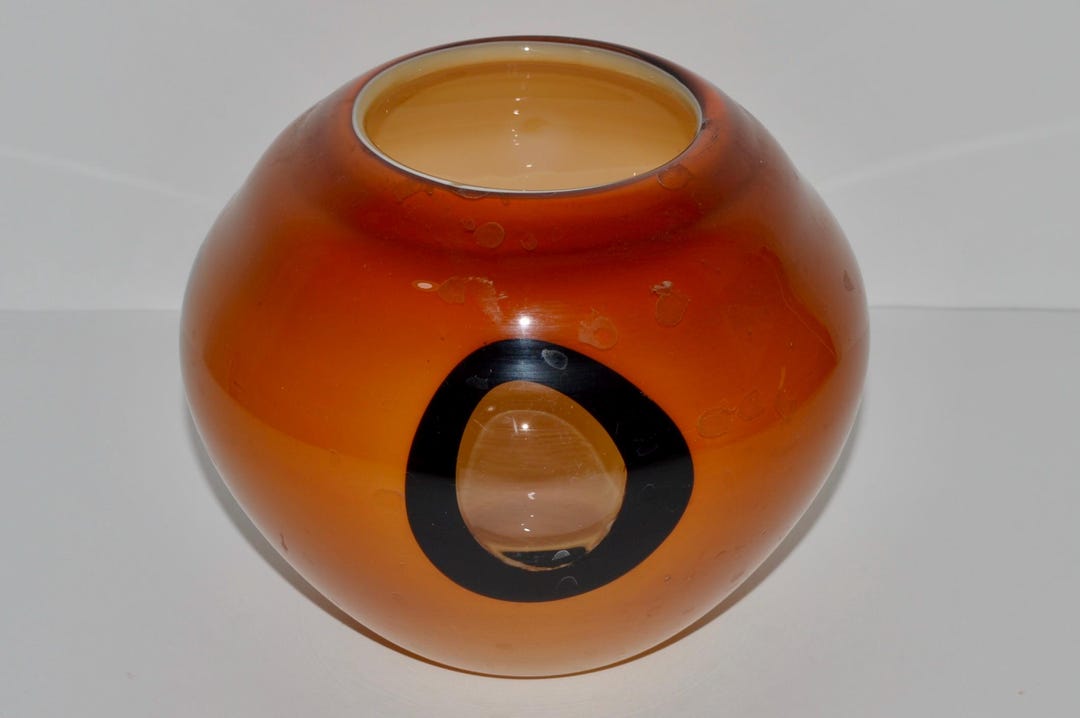 Round Amber Cased Glass Spotlight Vase, Glass Candle Vase Cased Cut to ...