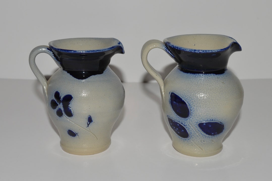 Blue and White Stoneware Jugs, Cobalt Flow Blue Salt Glaze Stoneware ...