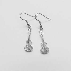 Ukulele Earrings Silver Pewter Charms on Surgical Steel Floral Detail ...