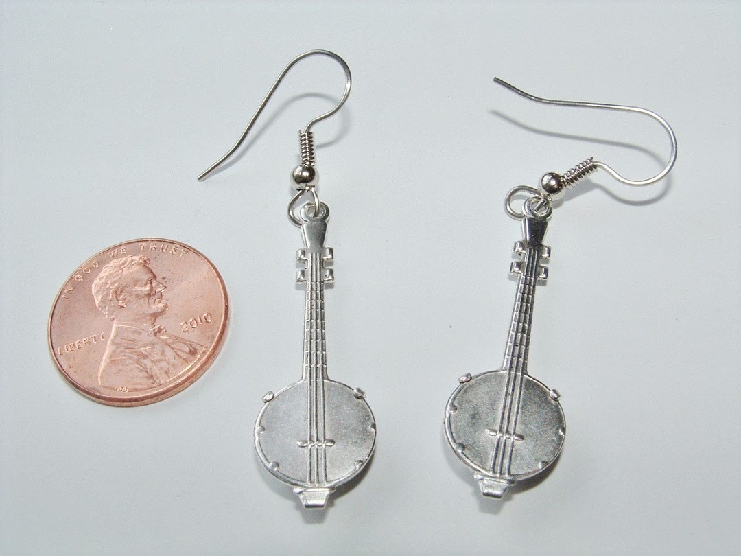 Banjo earrings silver plated charms on surgical steel earwires USA-made ...