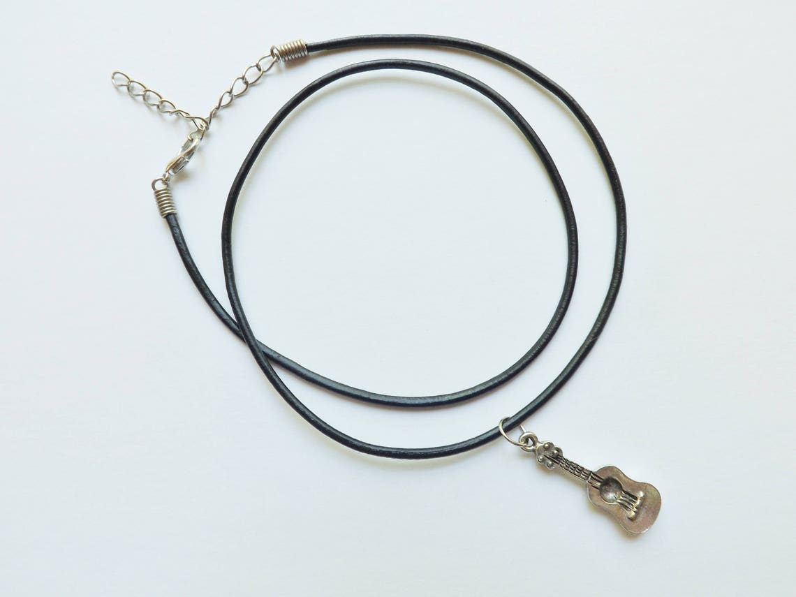 Ukulele Charm Necklace Silver Pewter Black Leather or Chain Usa-made - Etsy