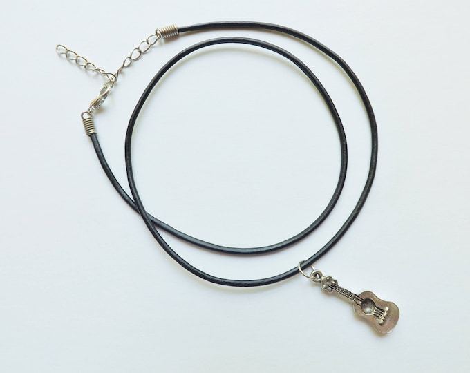 Ukulele Charm Necklace Silver Pewter Black Leather or Chain Usa-made - Etsy